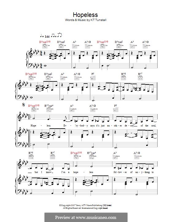 Hopeless by KT Tunstall - sheet music on MusicaNeo