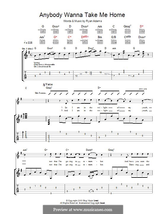 Anybody Wanna Take Me Home by R. Adams - sheet music on MusicaNeo Anybody Wanna Take Me Home by R. Adams - sheet music on MusicaNeo