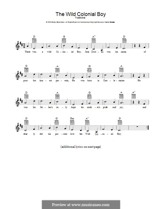 The Wild Colonial Boy by folklore - sheet music on MusicaNeo