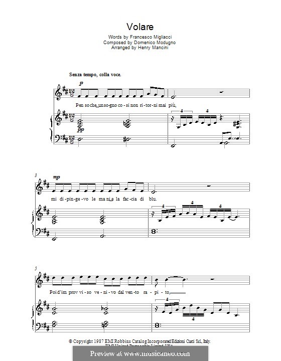 Volare (To Fly) by D. Modugno - sheet music on MusicaNeo