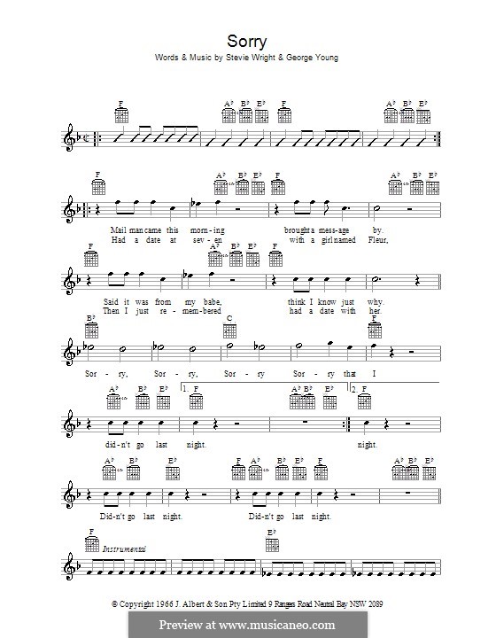 Sorry (The Easybeats) by G. Young, S. Wright - sheet music on MusicaNeo