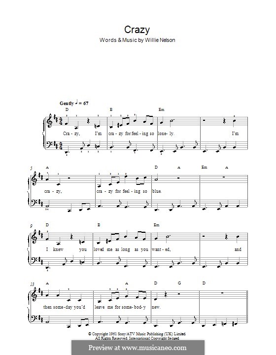 Crazy (Patsy Cline) by W. Nelson - sheet music on MusicaNeo