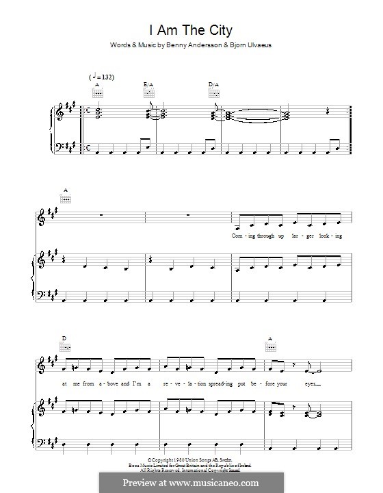 I am the City (ABBA) by B. Andersson, B. Ulvaeus - sheet music on MusicaNeo