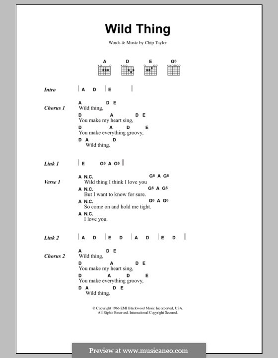 Wild Thing (The Troggs) by C. Taylor - sheet music on MusicaNeo
