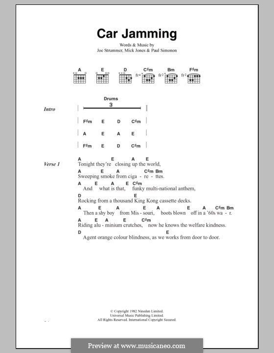 Car Jamming (The Clash) by J. Strummer, M. Jones, P. Simonon on MusicaNeo