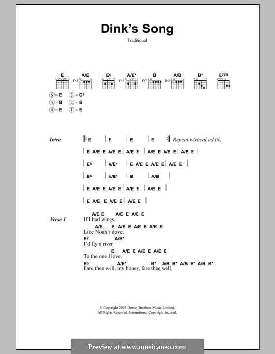 Dink's Song by folklore - sheet music on MusicaNeo
