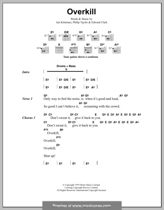 Overkill (Metallica) by E. Clark, I. Kilmister, P. Taylor on MusicaNeo
