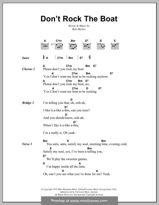 Don't Rock the Boat by B. Marley - sheet music on MusicaNeo