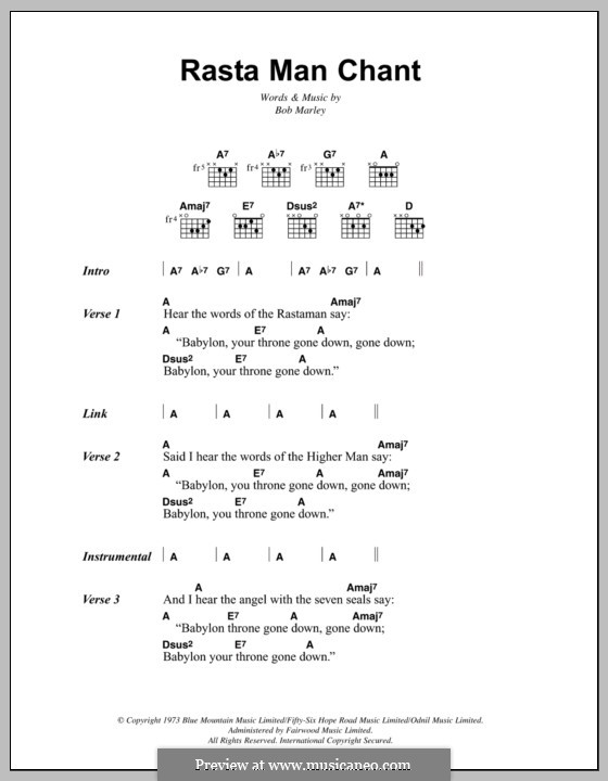 Rasta Man Chant by B. Marley - sheet music on MusicaNeo