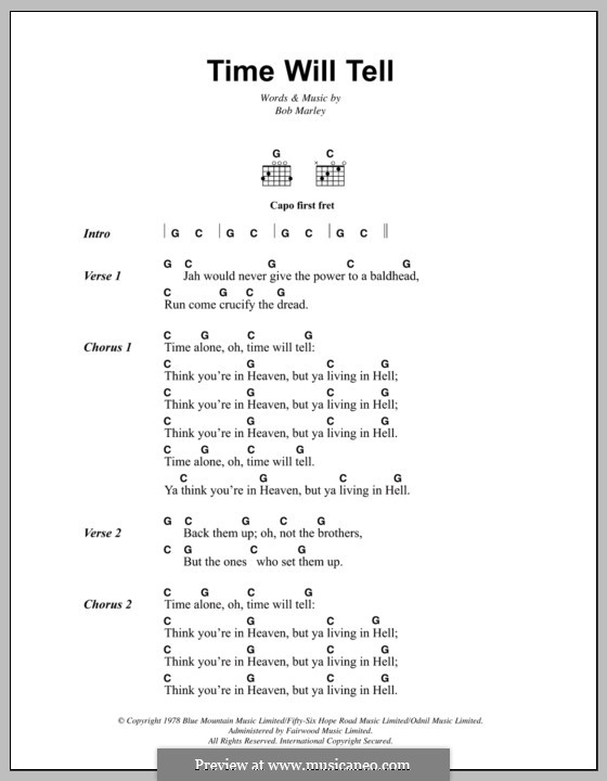 Time Will Tell by B. Marley - sheet music on MusicaNeo