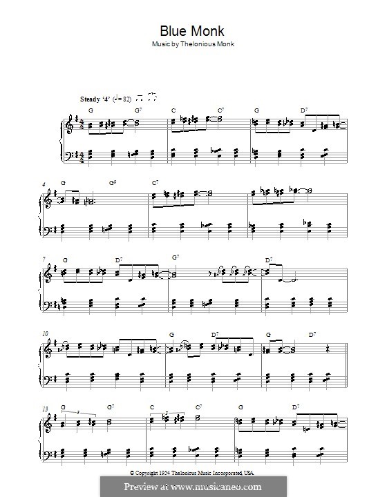 Blue Monk by T. Monk - sheet music on MusicaNeo