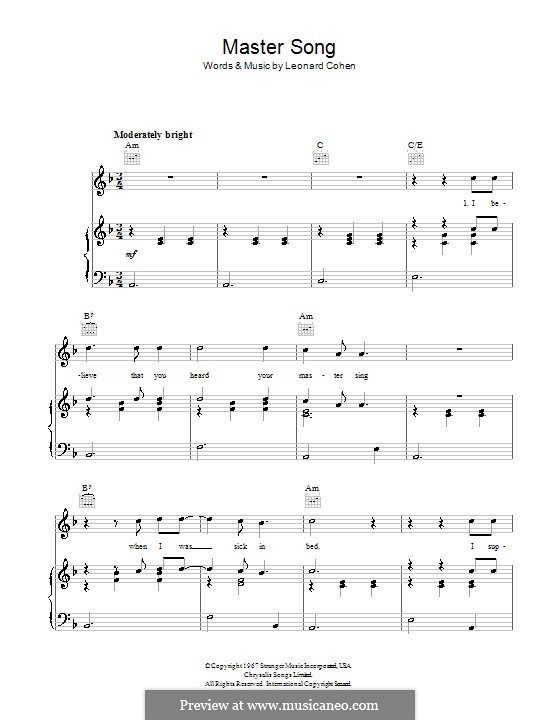 Master Song by L. Cohen - sheet music on MusicaNeo