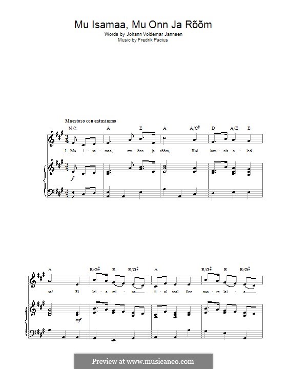 Maamme (Finnish National Anthem) by F. Pacius - sheet music on MusicaNeo