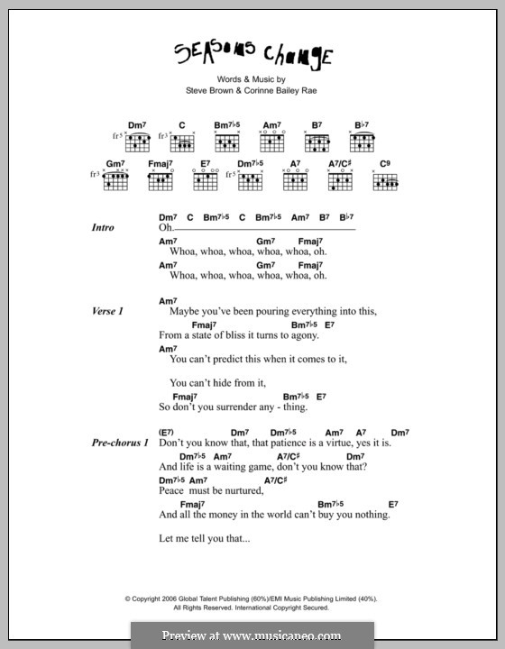 Seasons Change (Corinne Bailey Rae) by S. Brown - sheet music on MusicaNeo