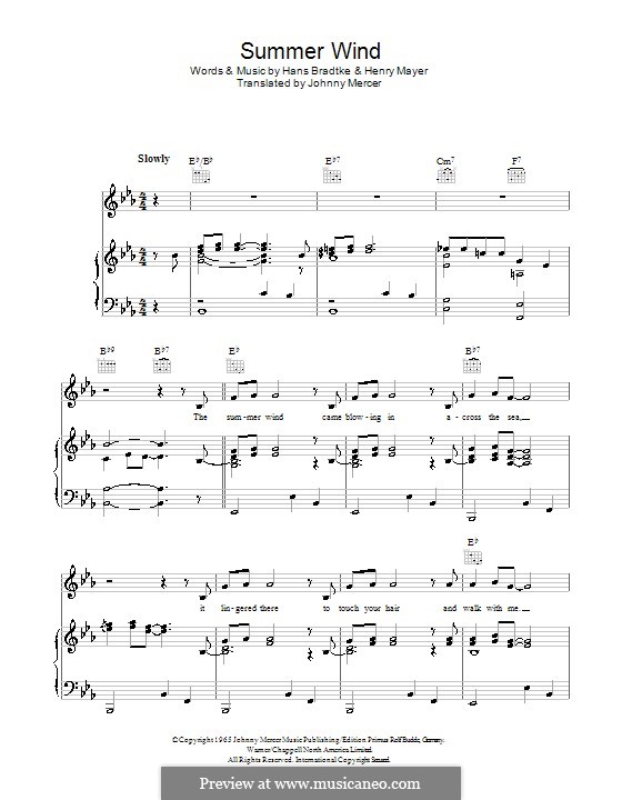 Summer Wind (Frank Sinatra) by H. Mayer - sheet music on MusicaNeo