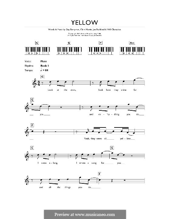 Yellow (Coldplay) by C. Martin, G. Berryman, J. Buckland, W. Champion ...