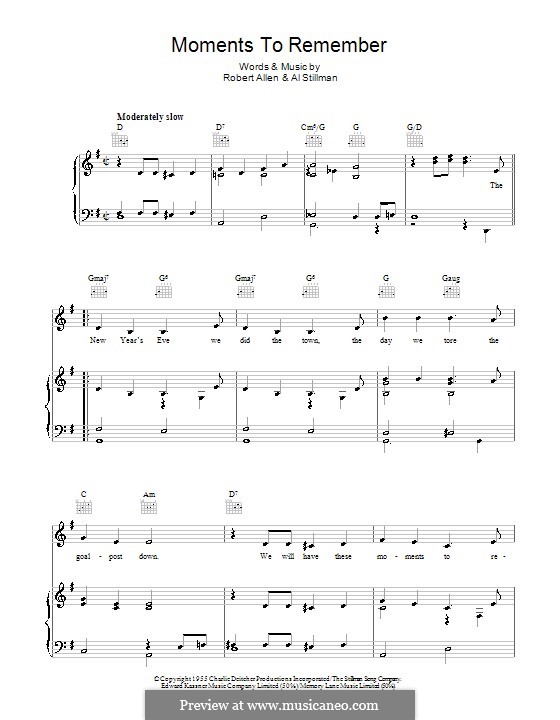 Moments to Remember (The Four Lads) by R. Allen - sheet music on MusicaNeo