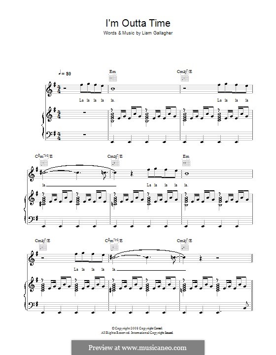 I'm Outta Time (Oasis) by L. Gallagher - sheet music on MusicaNeo