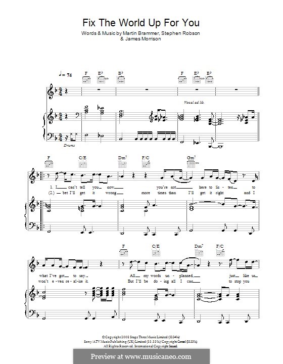 Fix the World Up for You by J. Morrison, M. Brammer, S. Robson on MusicaNeo