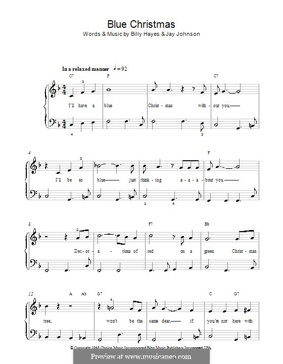 Piano version (Blue Christmas) by B. Hayes, J. Johnson on MusicaNeo