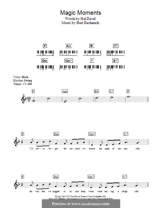 Magic Moments (Perry Como) by B. Bacharach - sheet music on MusicaNeo