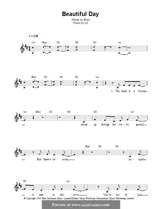 Beautiful Day by U2 - sheet music on MusicaNeo