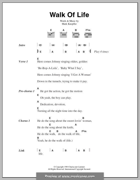 Walk of Life (Dire Straits) by M. Knopfler - sheet music on MusicaNeo