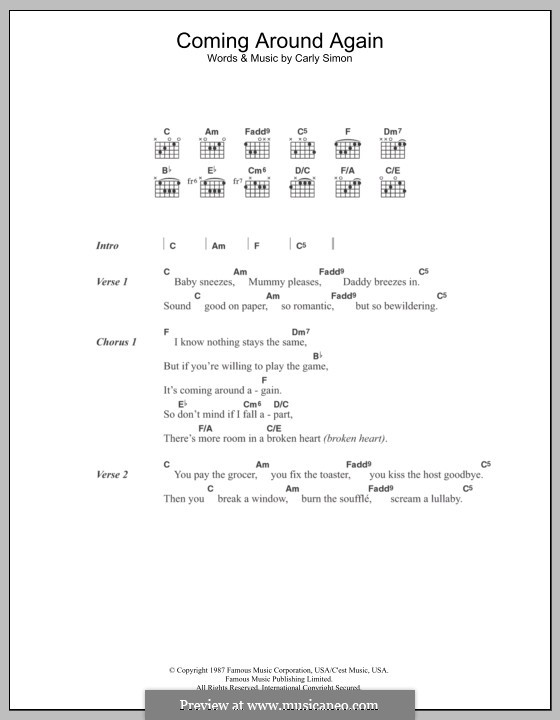 Coming Around Again by C. Simon - sheet music on MusicaNeo