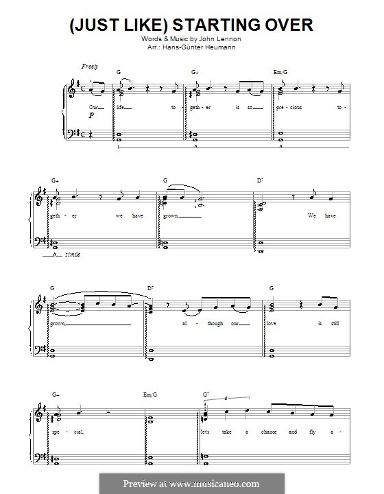 (Just Like) Starting Over by J. Lennon - sheet music on MusicaNeo