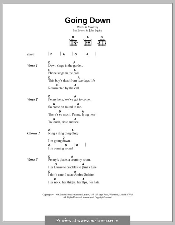 Going Down (The Stone Roses) by I. Brown, J. Squire on MusicaNeo