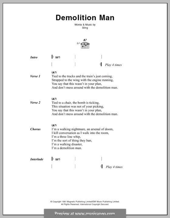 Demolition Man (The Police) by Sting - sheet music on MusicaNeo