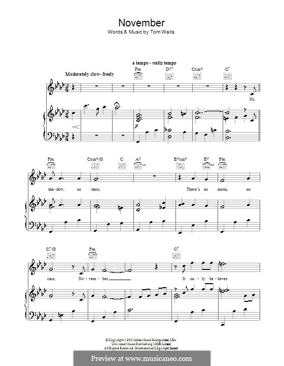 November by T. Waits - sheet music on MusicaNeo