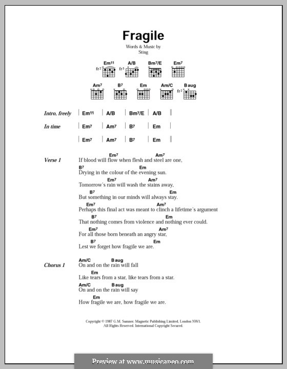Fragile by Sting - sheet music on MusicaNeo