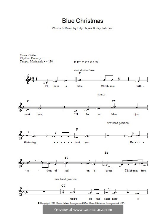 Blue Christmas By B Hayes J Johnson Sheet Music On Musicaneo