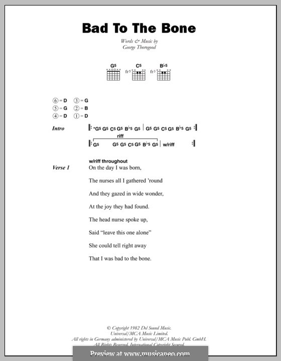 Bad to the Bone by G. Thorogood - sheet music on MusicaNeo