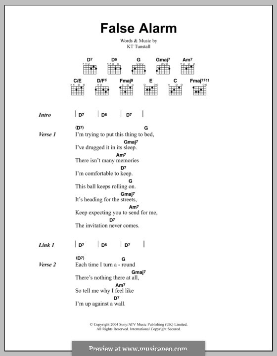 False Alarm by KT Tunstall - sheet music on MusicaNeo