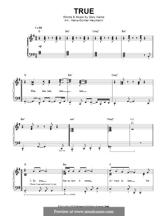 True (Spandau Ballet) by G. Kemp - sheet music on MusicaNeo