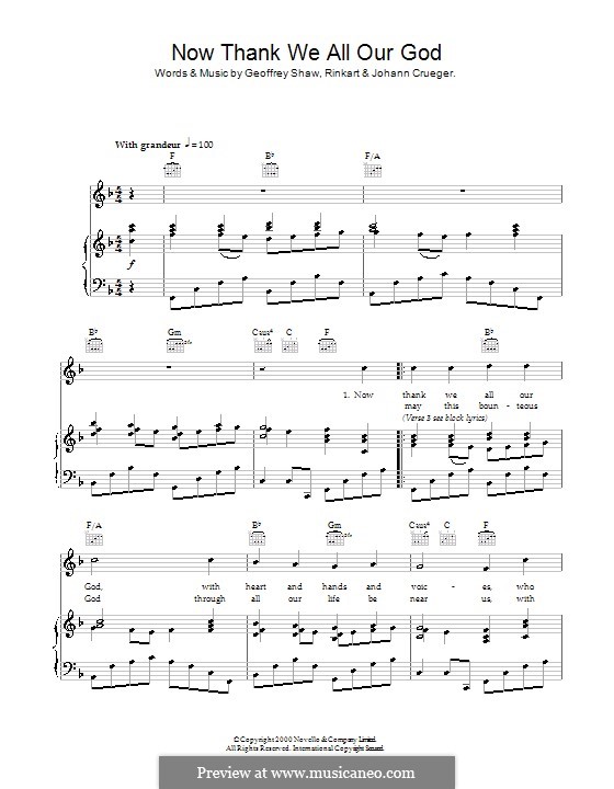Now Thank We All Our God by J. Crüger - sheet music on MusicaNeo
