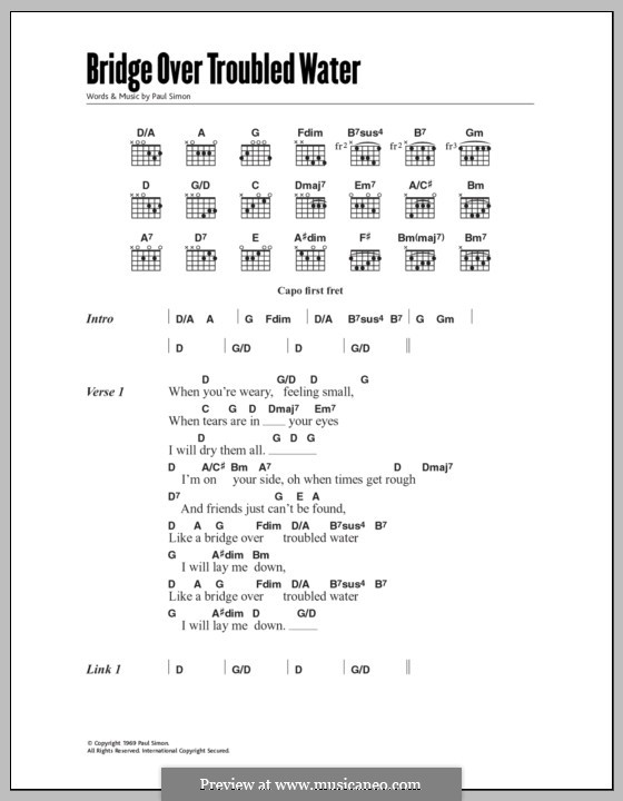 Bridge Over Troubled Water By P Simon Sheet Music On Musicaneo