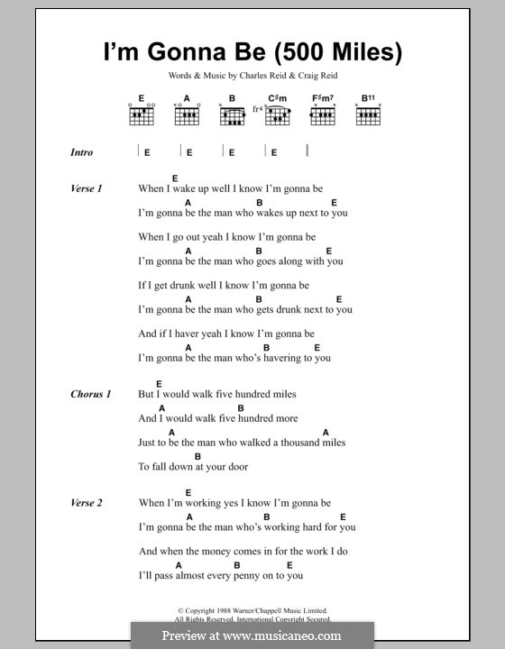 I'm Gonna Be (500 Miles) by C. Reid, C. Reid - sheet music on MusicaNeo