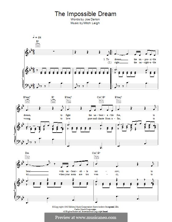 The Impossible Dream (The Quest) by M. Leigh - sheet music on MusicaNeo