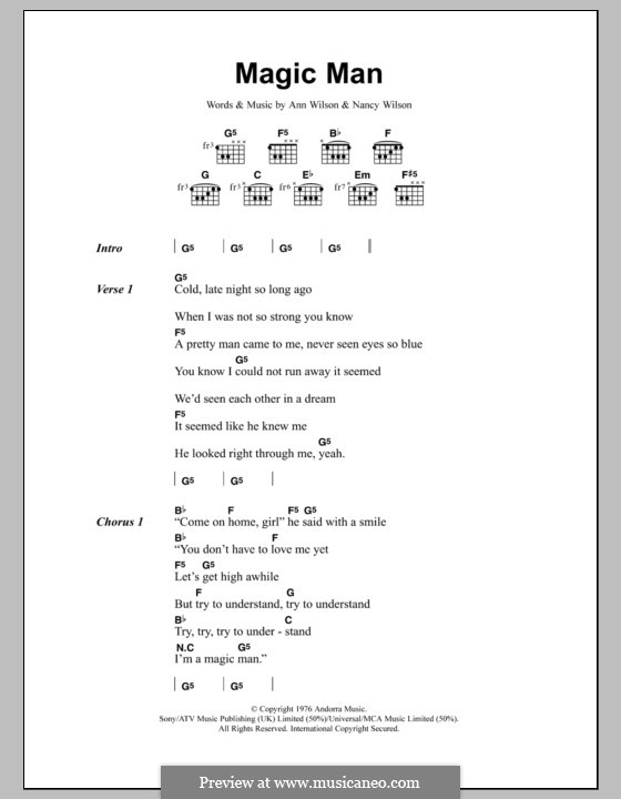 Magic Man (Heart) by A. Wilson, N. Wilson - sheet music on MusicaNeo