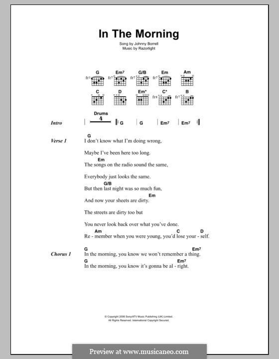 In the Morning (Razorlight) by J. Borrell - sheet music on MusicaNeo