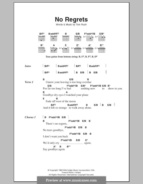 No Regrets (Scott Walker) by T. Rush - sheet music on MusicaNeo
