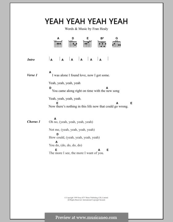 Yeah Yeah Yeah Yeah (Travis) by F. Healy - sheet music on MusicaNeo