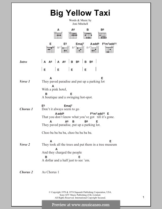 Big Yellow Taxi by J. Mitchell - sheet music on MusicaNeo