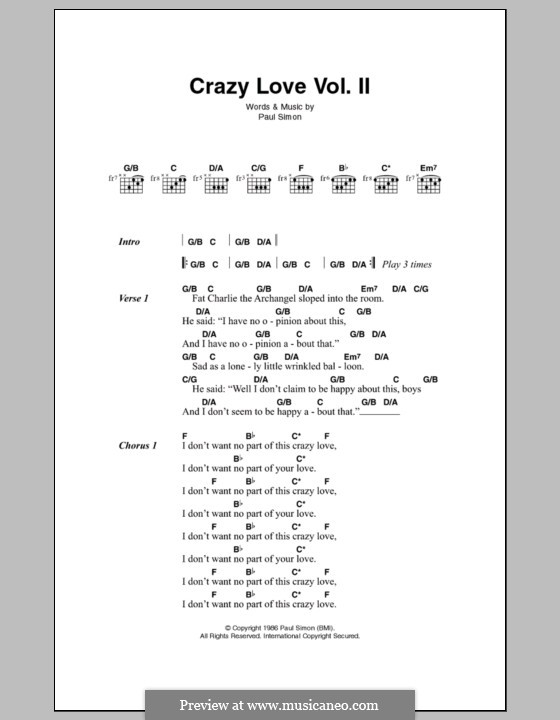 Crazy Love (Vol.II) by P. Simon - sheet music on MusicaNeo