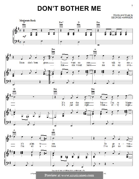 Don't Bother Me (The Beatles) by G. Harrison - sheet music on MusicaNeo