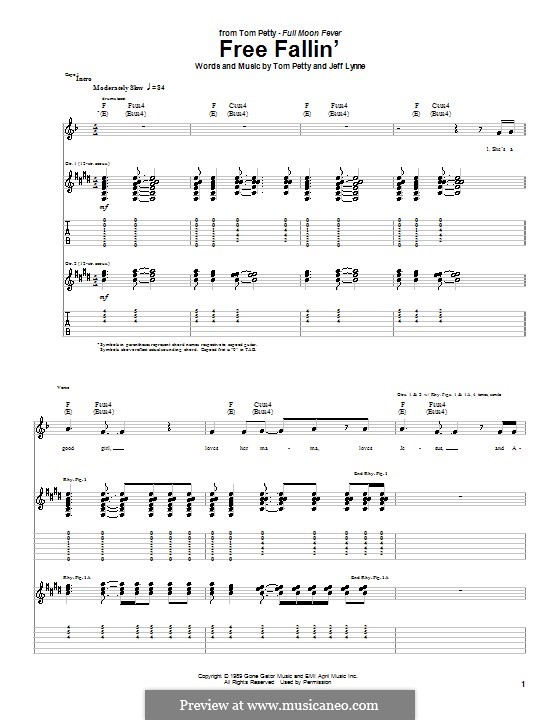 Free Fallin' by J. Lynne - sheet music on MusicaNeo