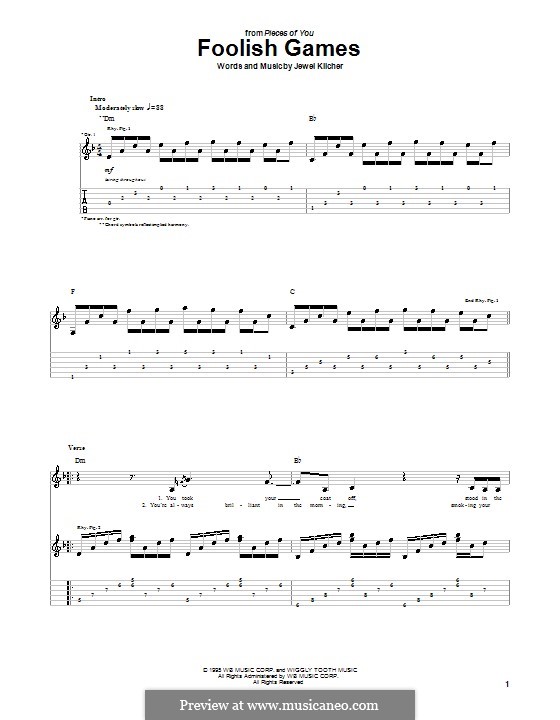 Foolish Games (Jewel) by J. Kilcher - sheet music on MusicaNeo